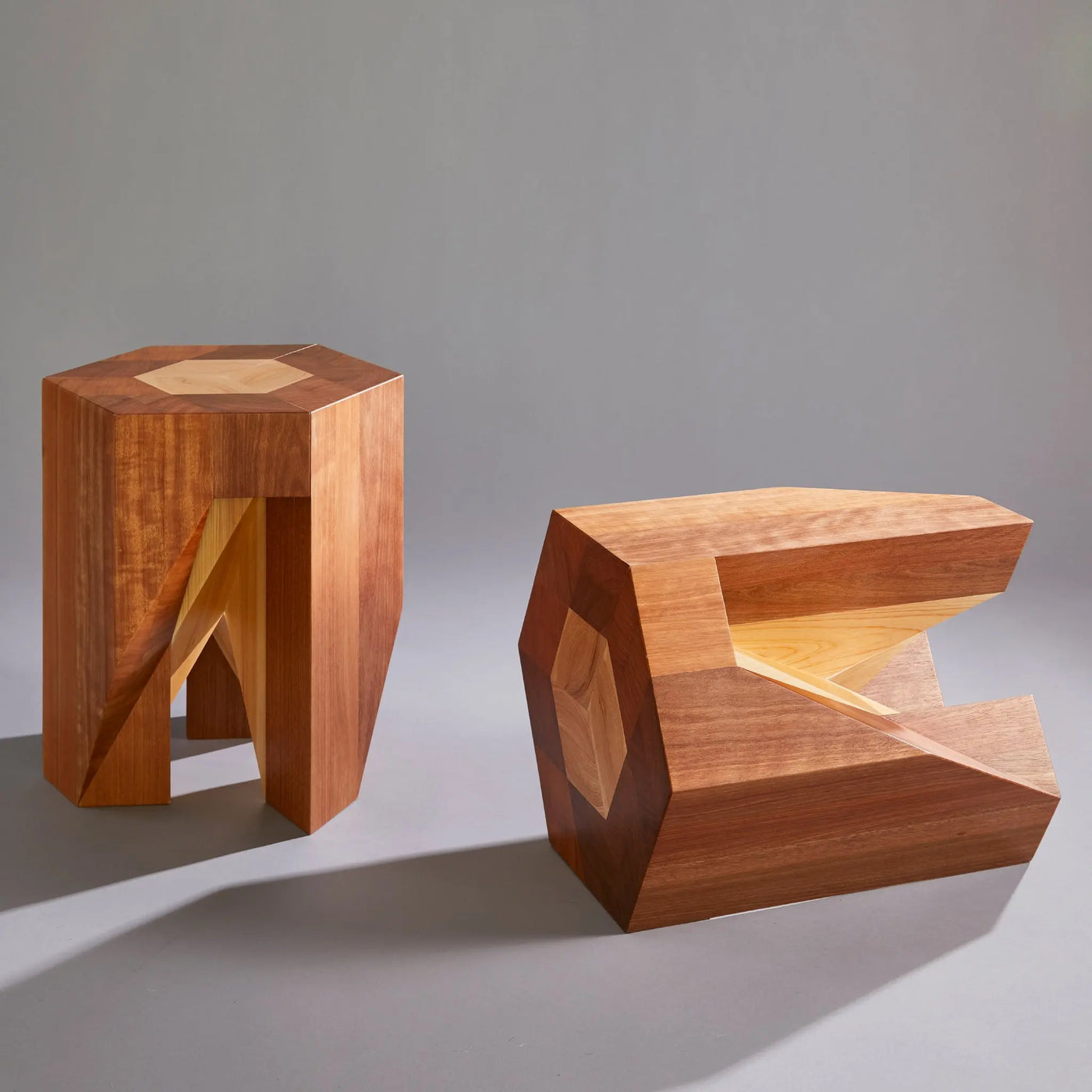 Yosegi Wood Stool Pair | Japanese Craftsmanship by Yoshiaki Ito