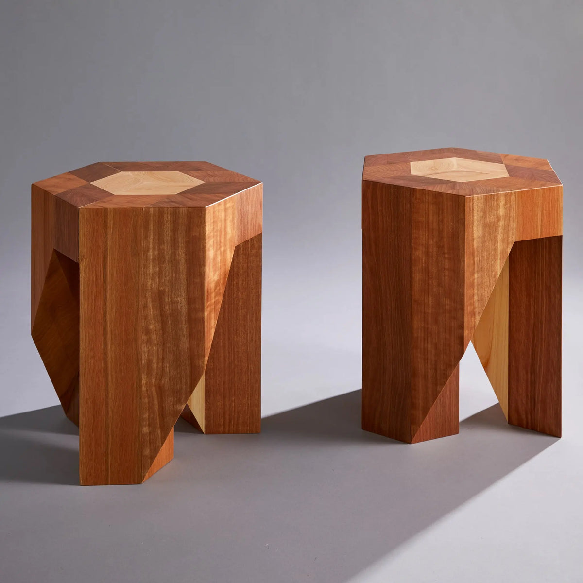 Yosegi Wood Stool Pair | Japanese Craftsmanship by Yoshiaki Ito